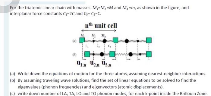 Solved For the triatomic linear chain with masses Mq=M2=M | Chegg.com