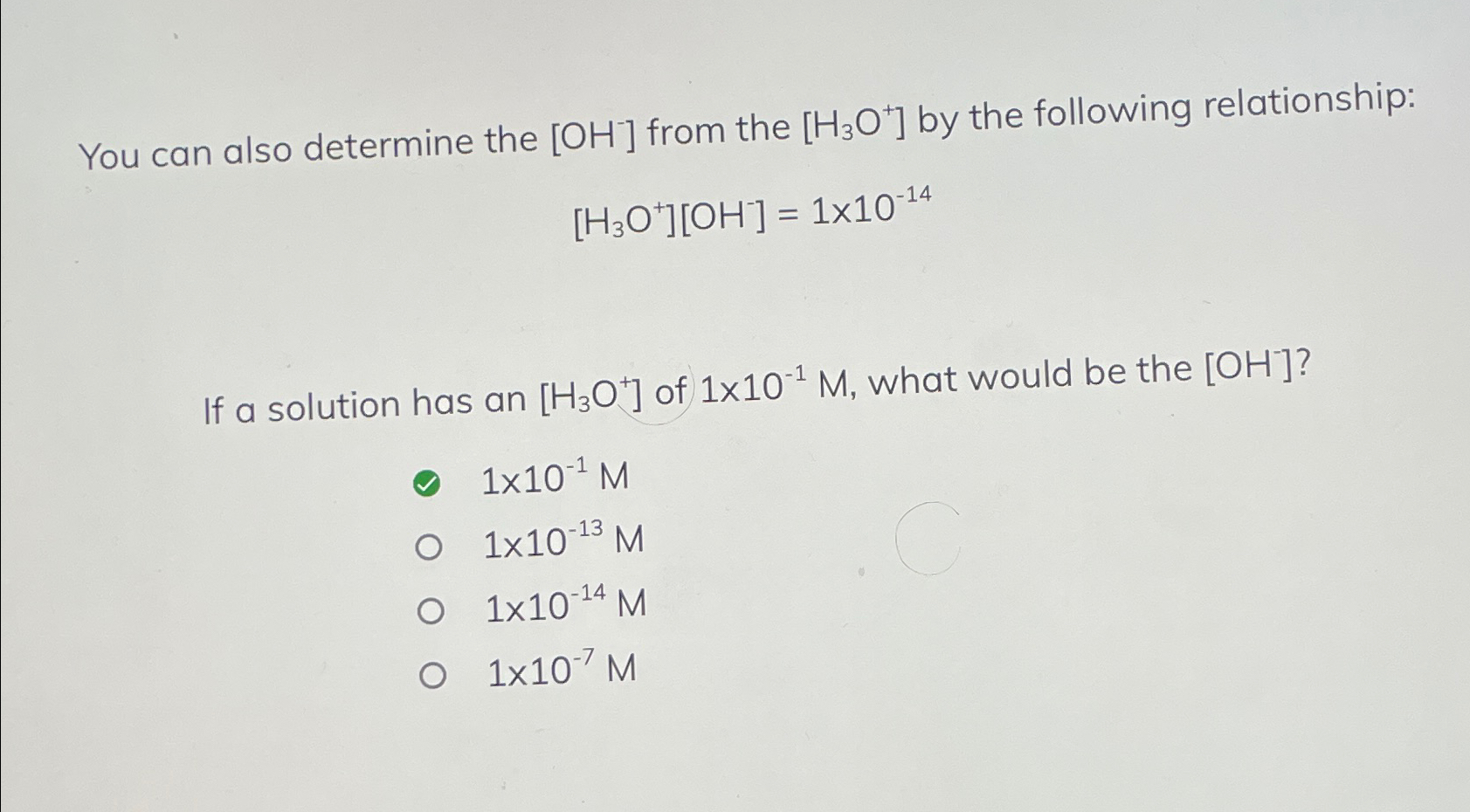 Solved You can also determine the OH-from the H3O+by the | Chegg.com