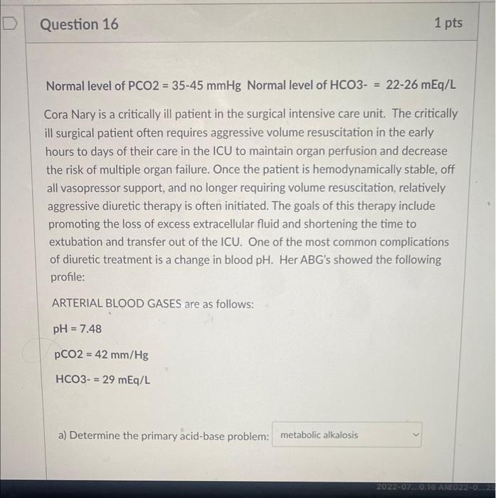 Solved Normal level of PCO2=35−45mmHg Normal level of | Chegg.com