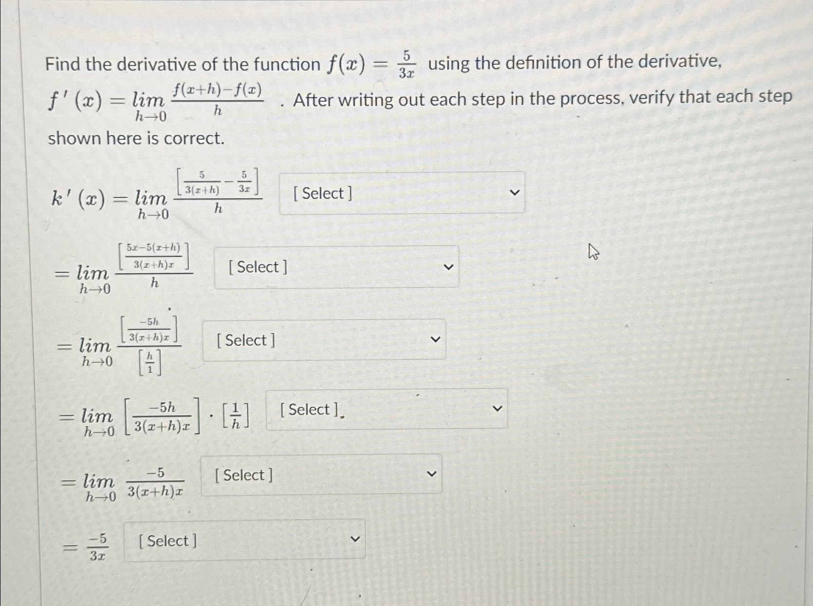 Solved Find the derivative of the function f(x)=53x ﻿using | Chegg.com