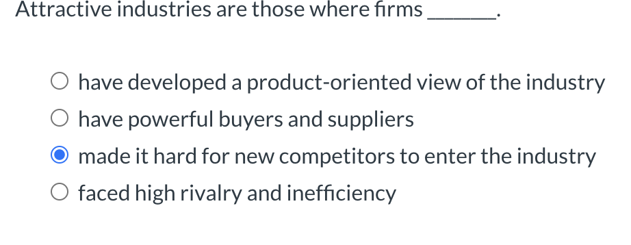Solved Attractive industries are those where firmshave | Chegg.com