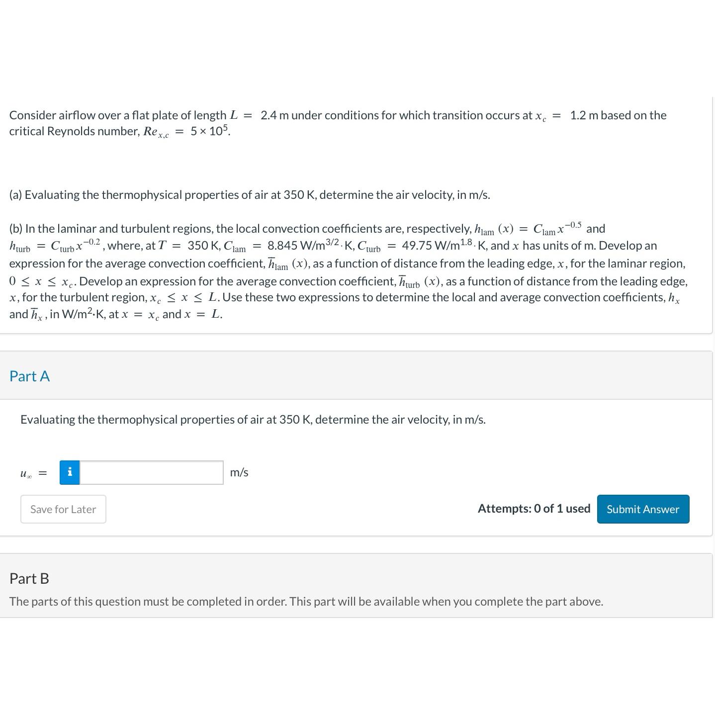 Solved Consider airflow over a flat plate of length L=2.4m | Chegg.com