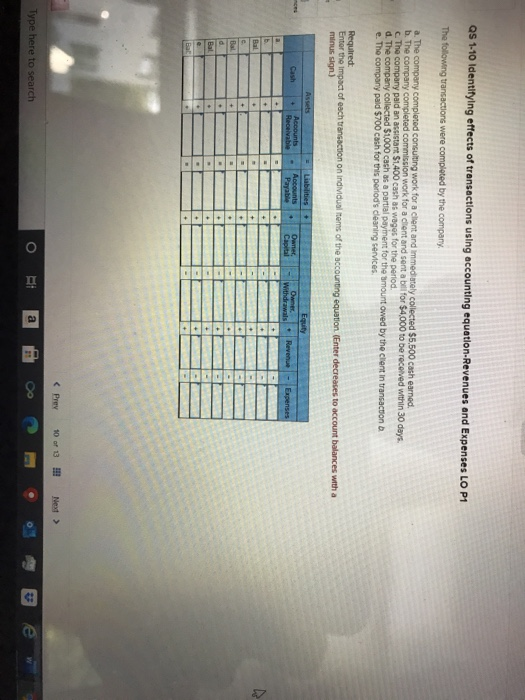 Solved QS 1-10 Identifying effects of transactions using | Chegg.com
