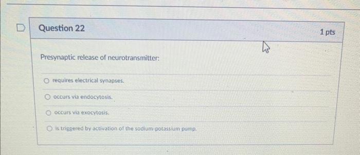 Solved Presynaptic release of neurotransmitter: requires | Chegg.com