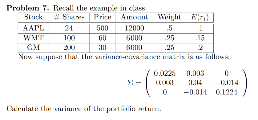 Solved Please help calculate the variance of the portfolio | Chegg.com