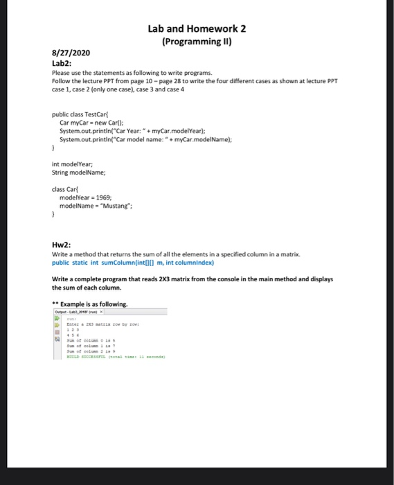 Solved Lab and Homework 2 (Programming II) 8/27/2020 Lab2: | Chegg.com
