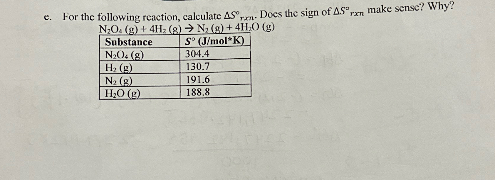 Solved E ﻿for The Following Reaction Calculate Δs°rxn