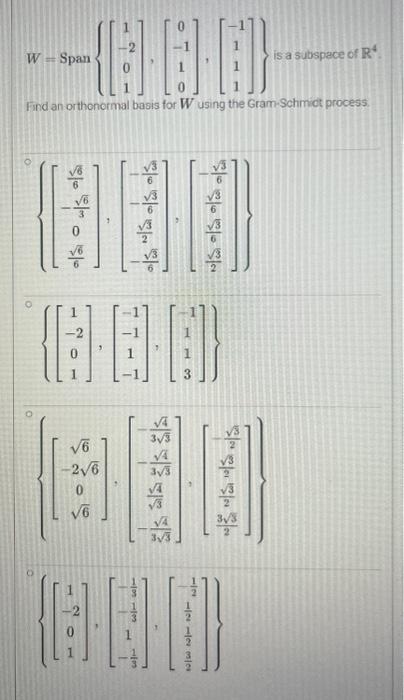 Solved Which of the following sets is orthonormal with | Chegg.com