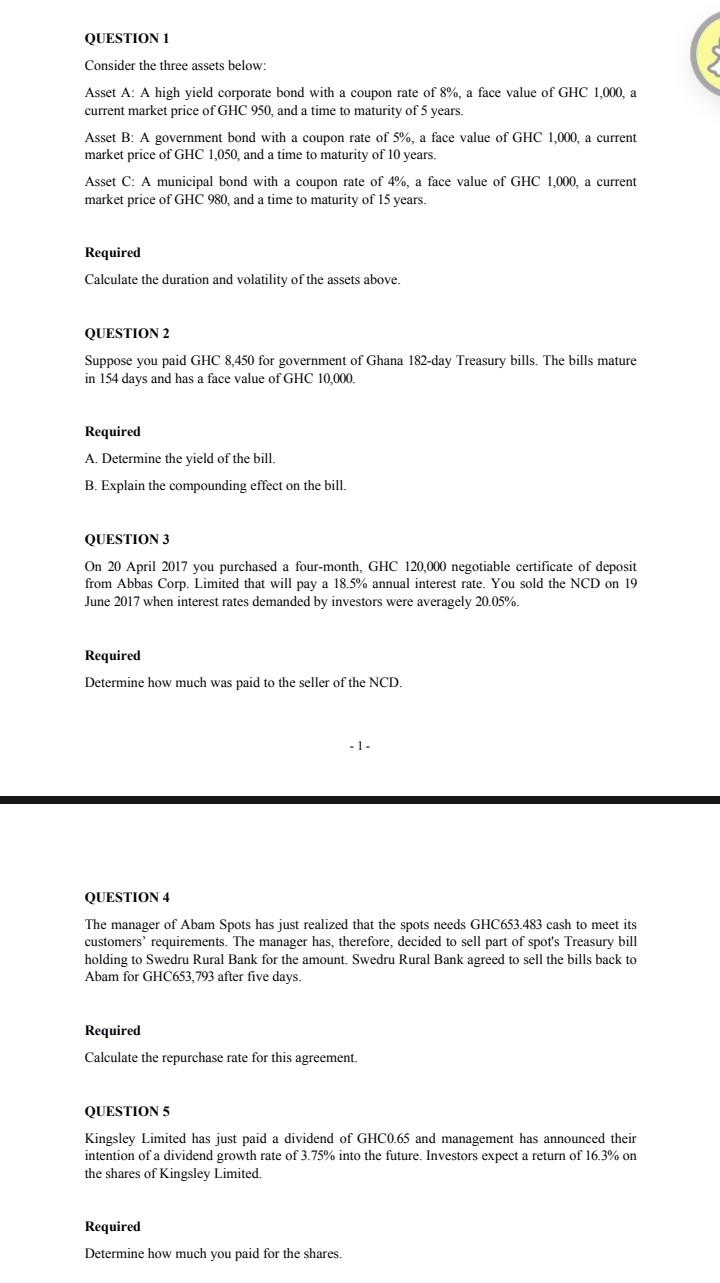 Solved QUESTION 1 Consider the three assets below: Asset A: | Chegg.com