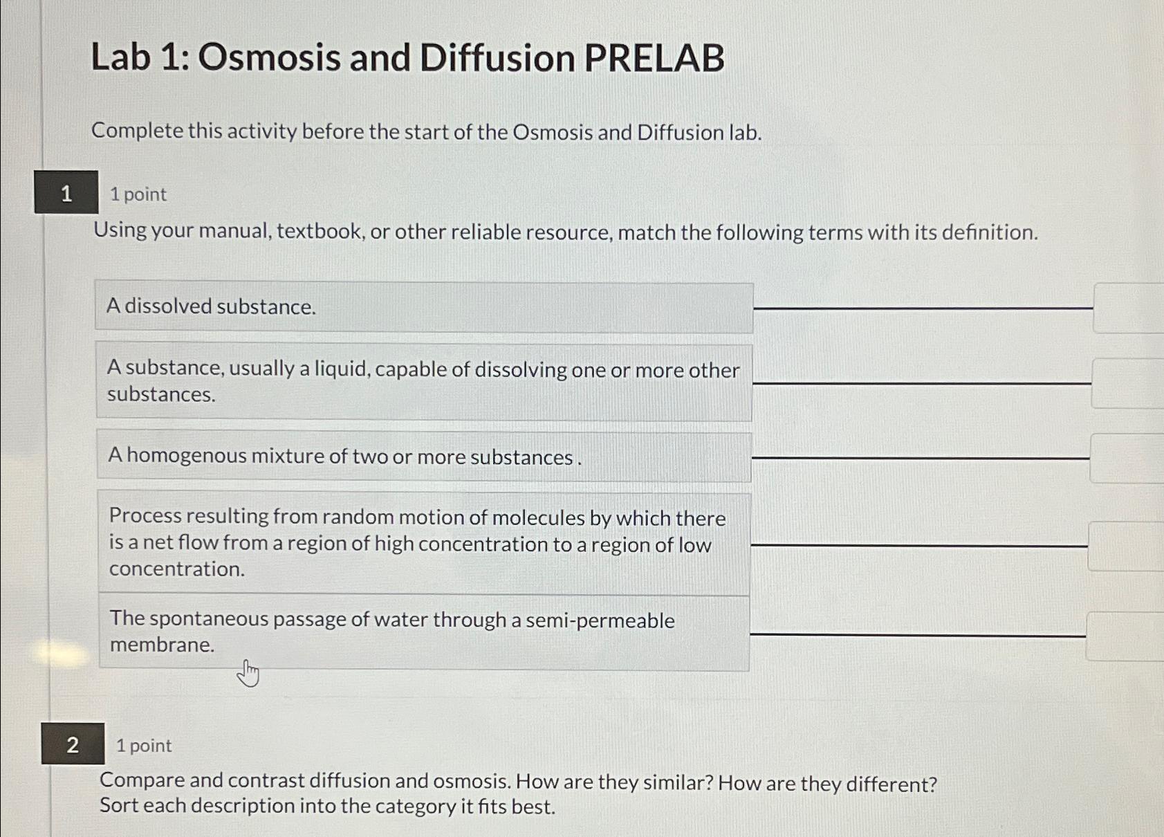 Solved Lab 1: Osmosis and Diffusion PRELABComplete this | Chegg.com
