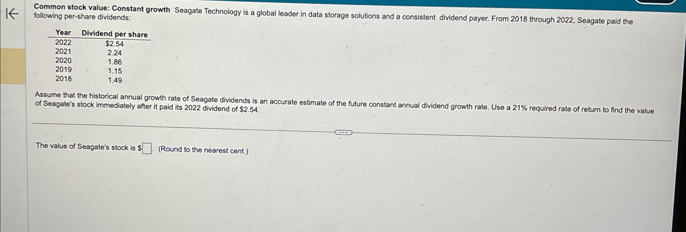 Solved Common stock value: Constant growth Seagate | Chegg.com