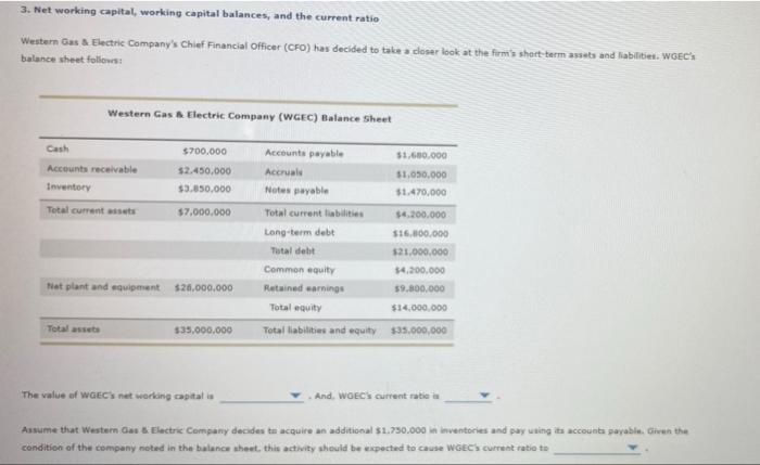 Solved 3. Net working capital, working capital balances, and | Chegg.com