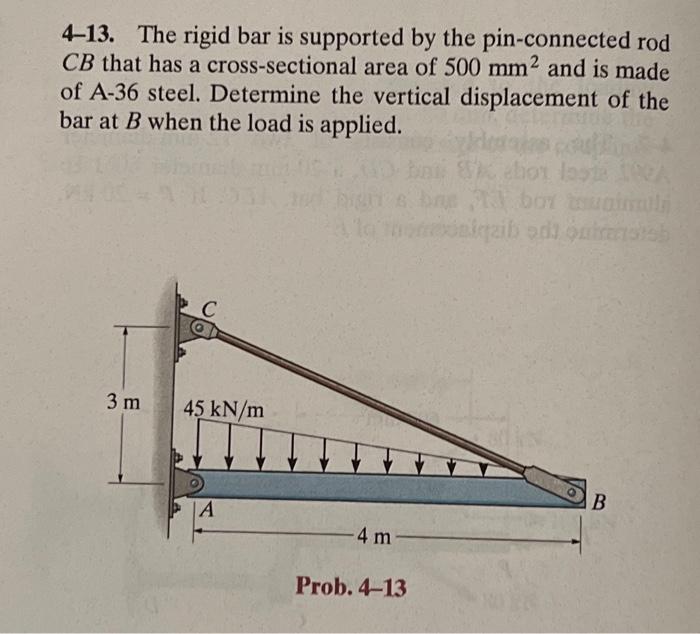 Solved 4-13. The rigid bar is supported by the pin-connected | Chegg.com
