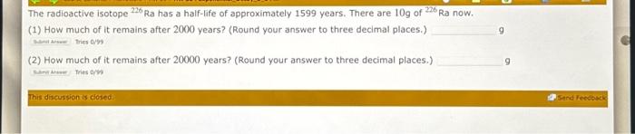 Solved The radioactive isotope 226Ra has a half-life of | Chegg.com