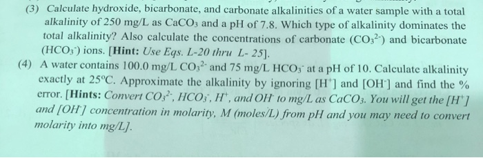 Solved (3) Calculate hydroxide, bicarbonate, and carbonate | Chegg.com