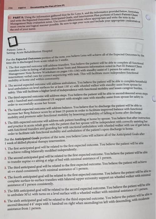 Solved PART II. Using the information gathered thas far for | Chegg.com