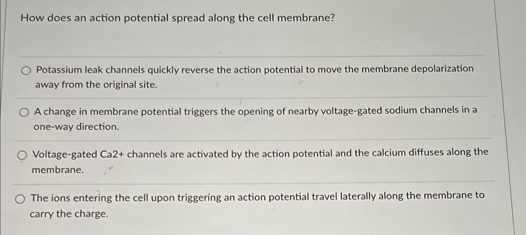 Solved How does an action potential spread along the cell | Chegg.com