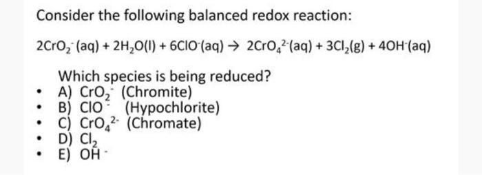 Solved Consider the following balanced redox reaction: | Chegg.com