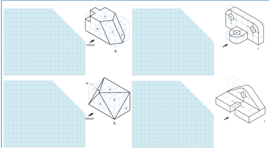 Solved Draw the (front, ﻿top, side view) ﻿of the 4 | Chegg.com