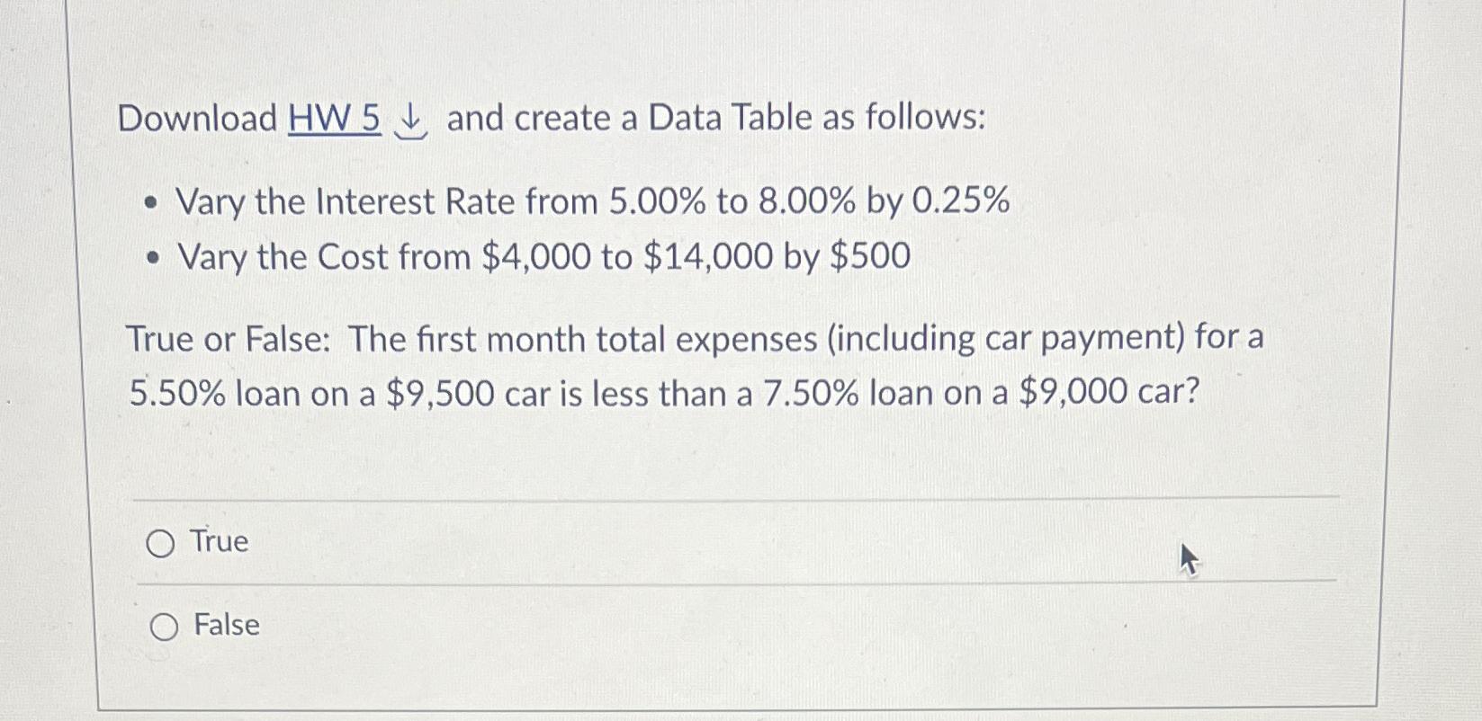 Solved Download HW 5_(d)arr and create a Data Table as | Chegg.com