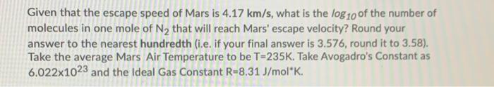 Solved Given that the escape speed of Mars is 4.17 km/s, | Chegg.com
