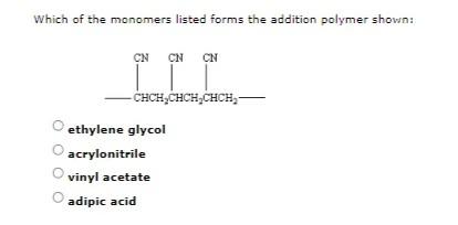 Solved Which of the monomers listed forms the addition | Chegg.com