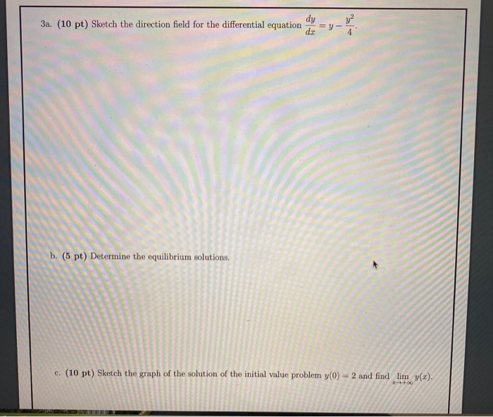 Solved 3a. (10 pt) Sketch the direction field for the | Chegg.com