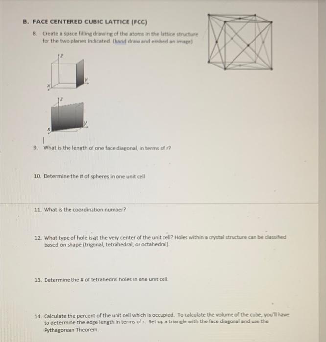 Solved B. FACE CENTERED CUBIC LATTICE (FCC) 8. Create a | Chegg.com