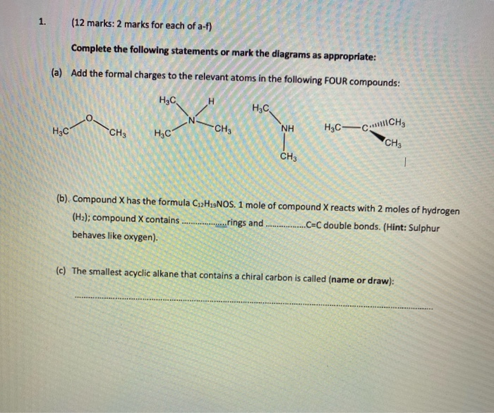 Solved 1. (12 marks: 2 marks for each of a-f) Complete the | Chegg.com