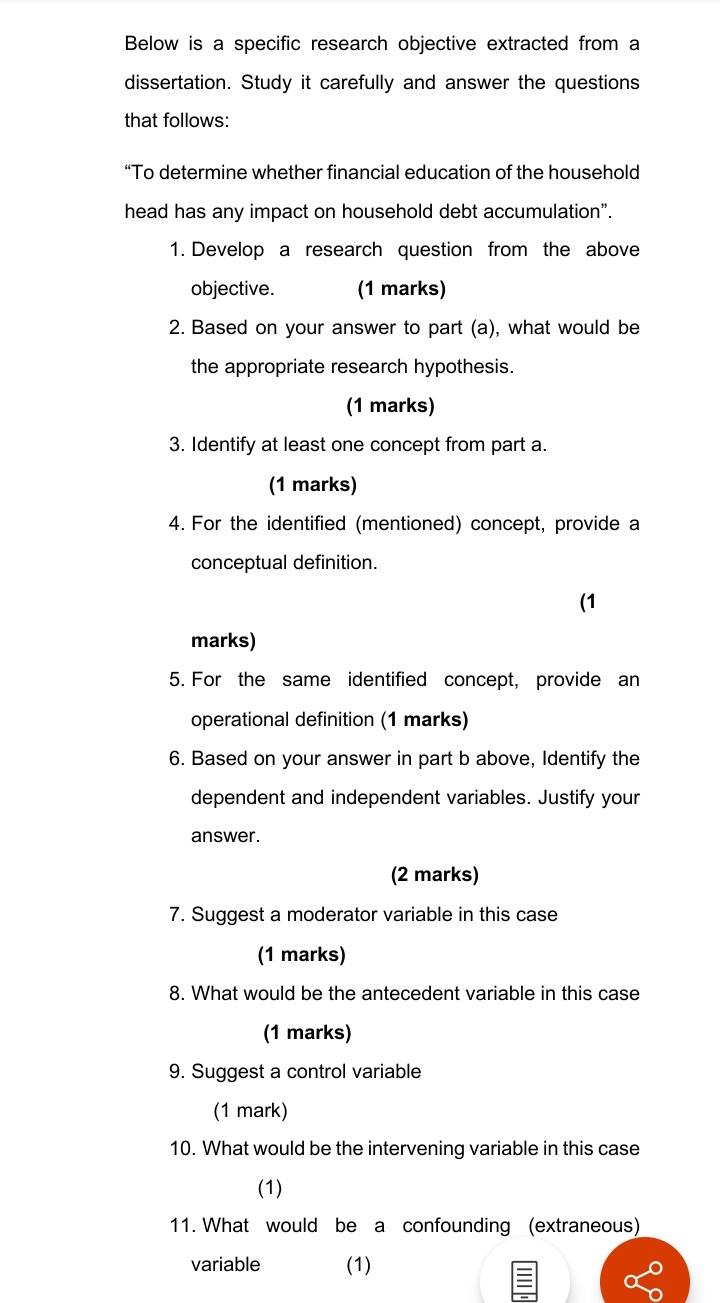 Solved Below is a specific research objective extracted from | Chegg.com
