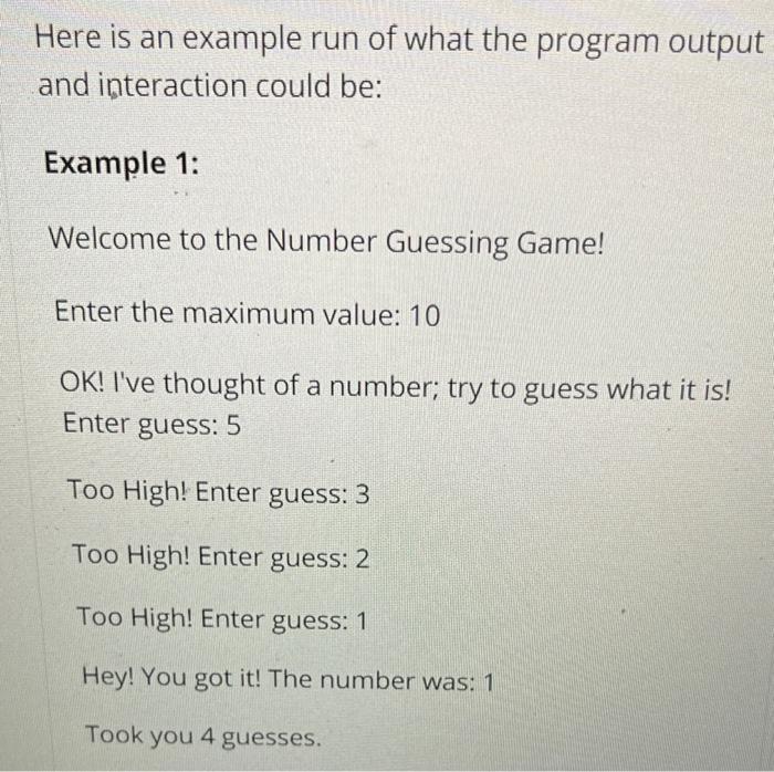 Solved Number Guessing Game In this project, we'll be | Chegg.com