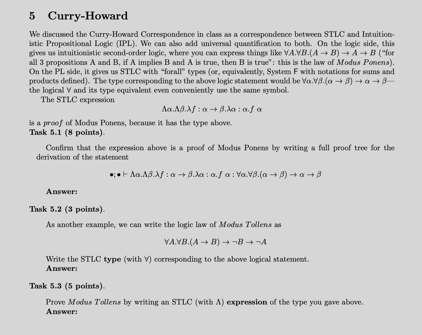Solved 5 ﻿Curry-HowardWe discussed the Curry-Howard | Chegg.com