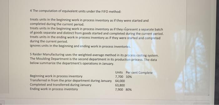 Solved 4 The computation of equivalent units under the FIFO | Chegg.com