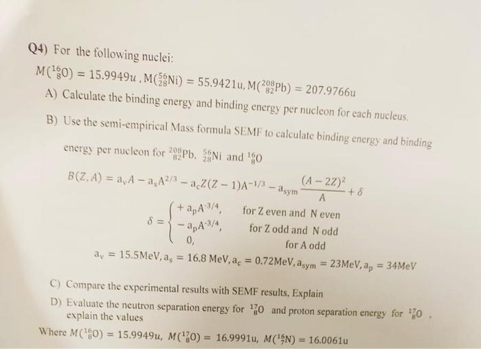 4) (20 Pts) Use The Semi-empirical Mass Formula To, 55% OFF 4) (20 Pts) Use The Semi-empirical Mass Formula To, 55% OFF