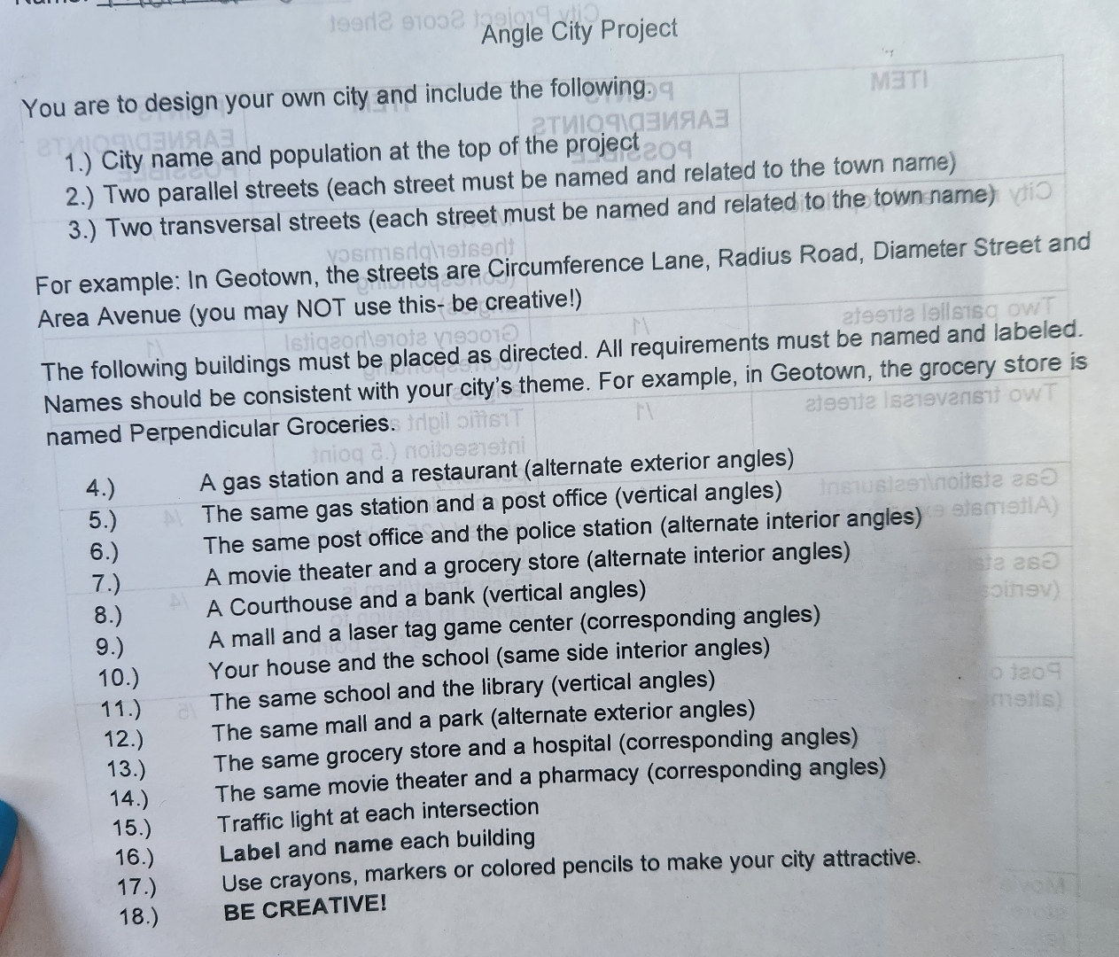 Angle City ProjectYou are to design your own city and | Chegg.com