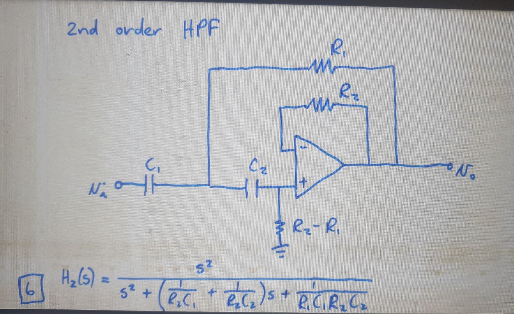Solved H1(s)=RCs+1RCs(1+RF/RA) 2nd order HPF2nd ouder HPF | Chegg.com