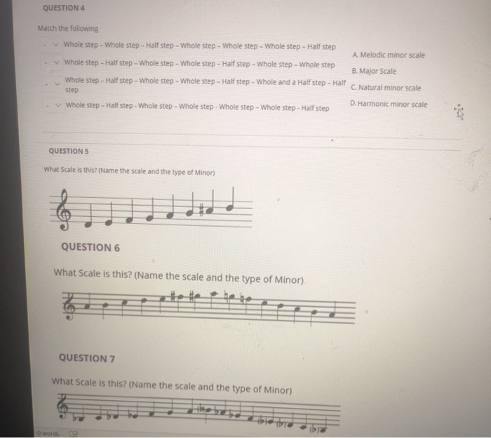 QUESTION 4 Match the following - Whole step - Whole | Chegg.com