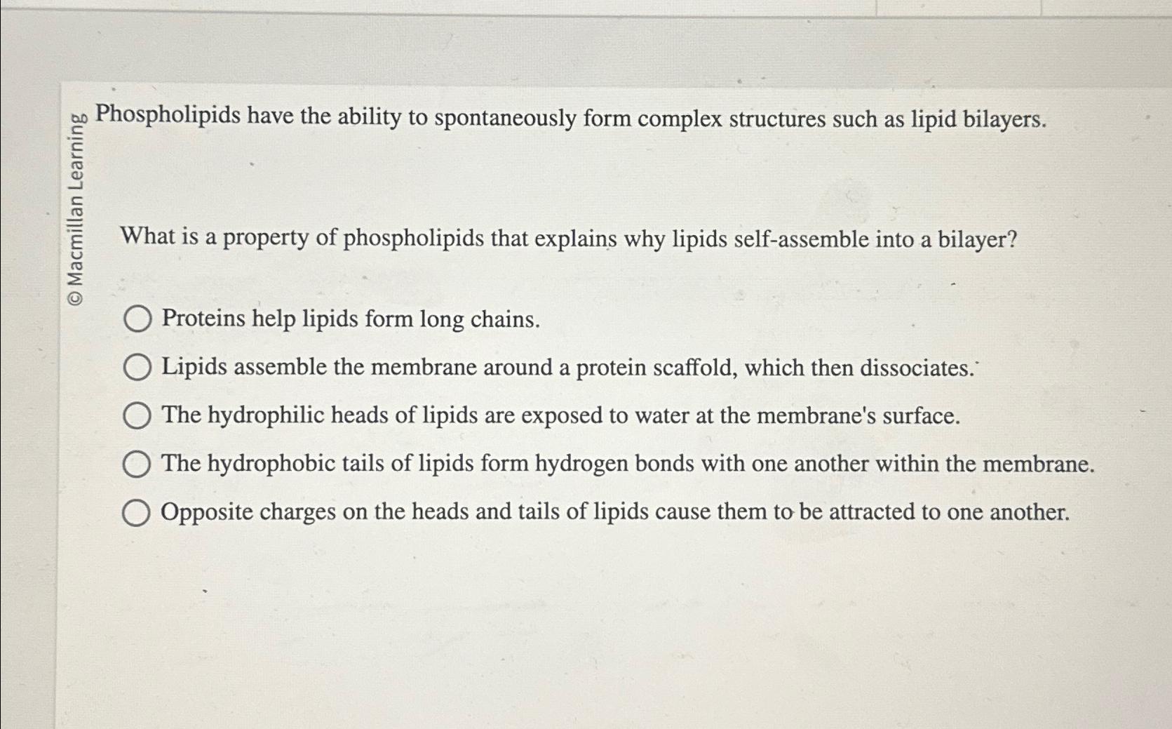 Solved Phospholipids have the ability to spontaneously form | Chegg.com