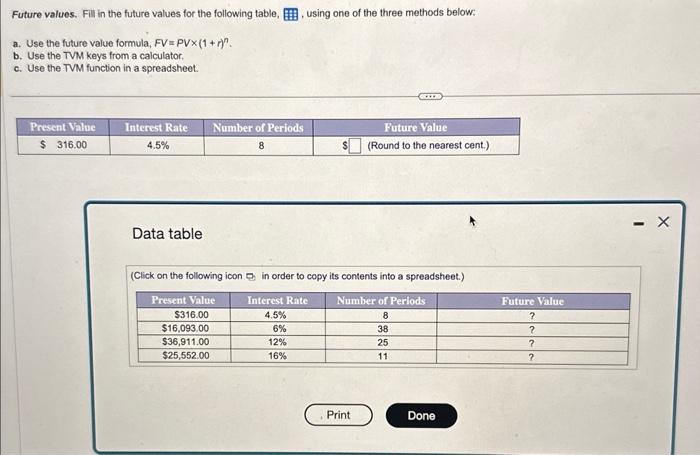 Solved Future values. Fill in the future values for the | Chegg.com