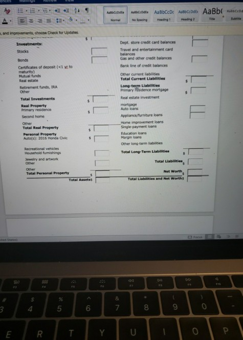 Solved Question #2 Creating a balance sheet Use Worksheet | Chegg.com