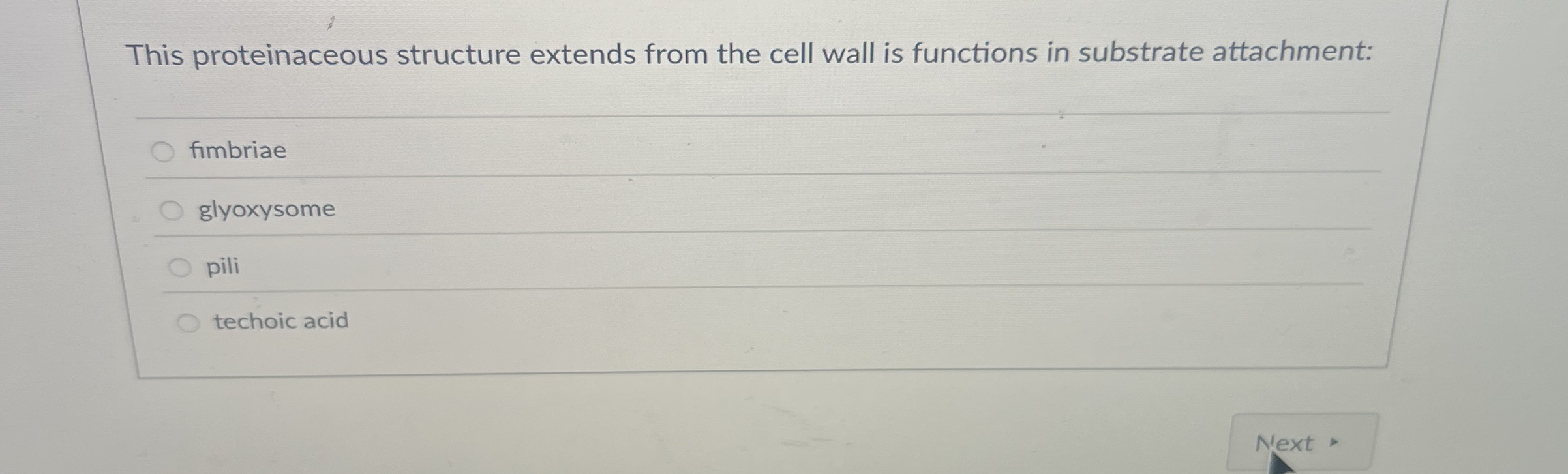 Solved This proteinaceous structure extends from the cell | Chegg.com