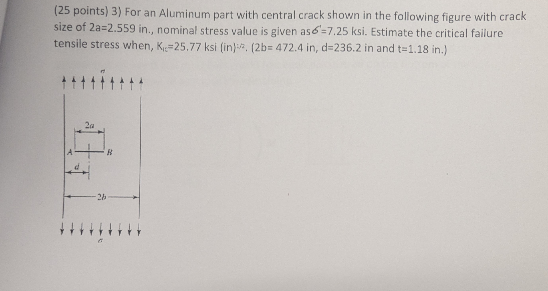 Solved (25 ﻿points) 3) ﻿For an Aluminum part with central | Chegg.com