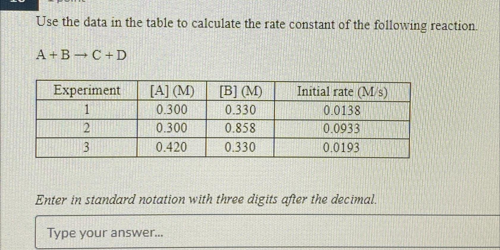 Solved Use the data in the table to calculate the rate | Chegg.com