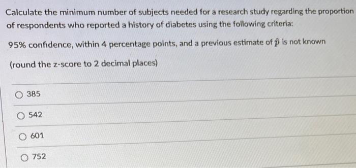 Solved Calculate the minimum number of subjects needed for a | Chegg.com
