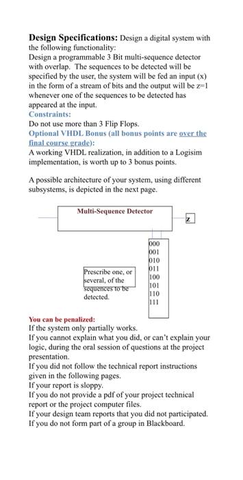 Solved Design Specifications: Design a digital system with | Chegg.com