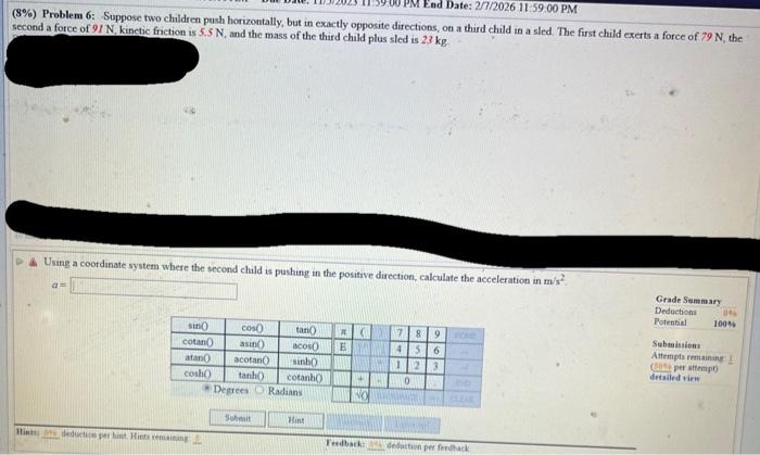 Solved (8\%) Problem 6: Suppose two children push | Chegg.com