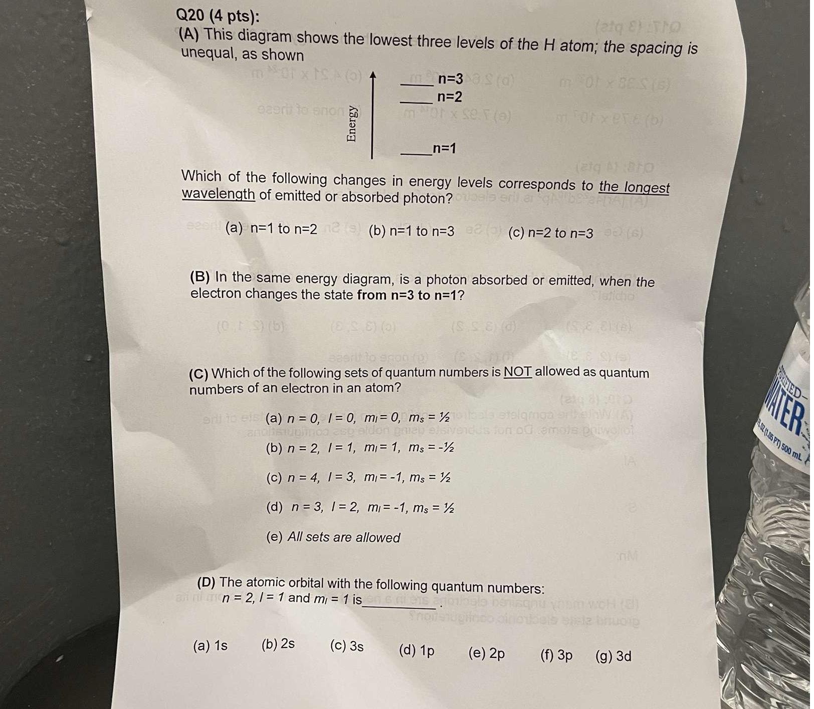 Solved Q20 (4 ﻿pts):(A) ﻿This diagram shows the lowest three | Chegg.com