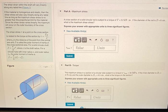 Solved The shear strain within the shatt will vary inearly | Chegg.com