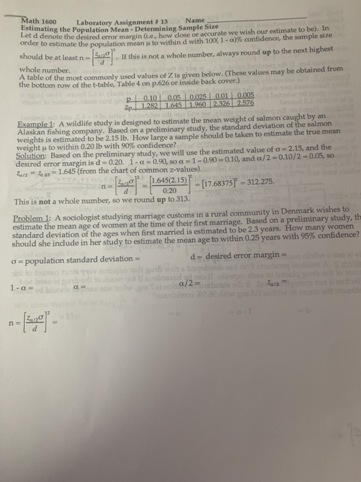 Solved Math 1600 Laboratory Assignment + 13 Name Estimating | Chegg.com