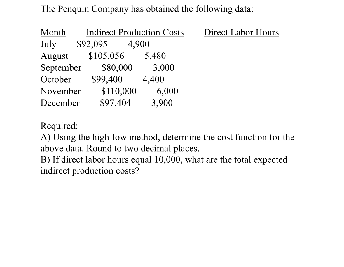 Solved The Penquin Company has obtained the following | Chegg.com